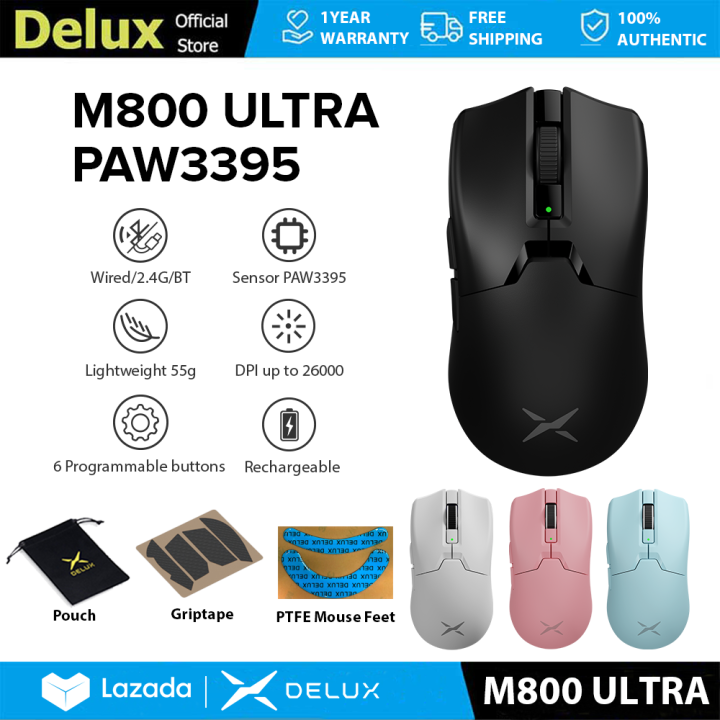 Delux M800 Ultra เมาส์สำหรับเล่นเกม PAW3395 DPI สูงสุด 26000 แบบมีสาย 2 ...