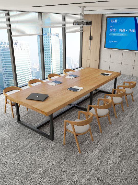 Solid wood wrought iron large conference table long table rectangular ...