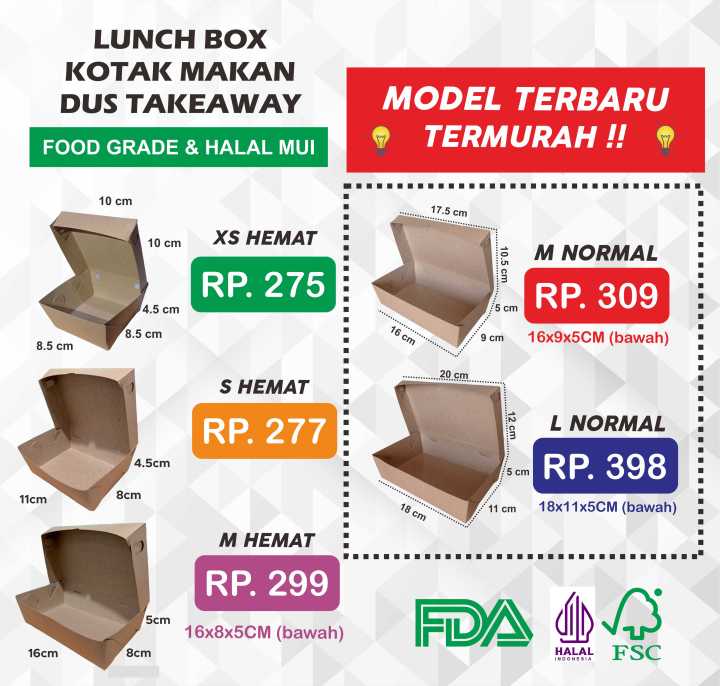 LUNCH BOX PAPER KOTAK BUNGKUS NASI FOOD GRADE KERTAS BAHAN KRAFT ECO ...