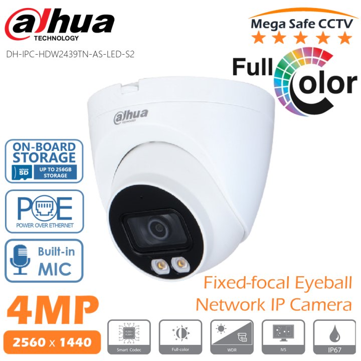 Dahua 4MP Lite Full Color H.265 PoE Eyeball Network IP Camera, Built-in ...