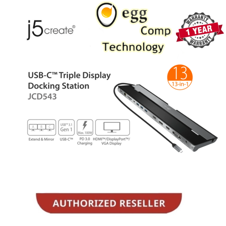 J5create Jcd543 Usb C Triple Display Docking Station Hdmi Vga And Displayport Hdmi Port Hdmi