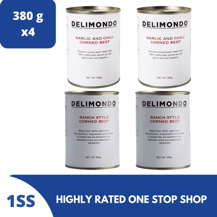 Delimondo Corned Beef RANCH and GARLIC CHILI Pack 380g x 4 | Lazada PH