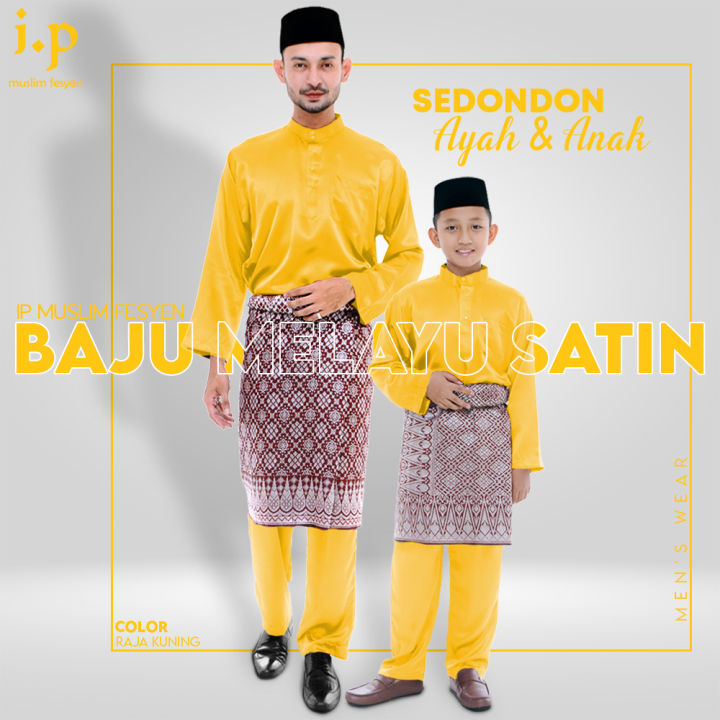 BAJU MELAYU PASANG SATIN 2024 KUNING DIRAJA (DEWASA & KANAK-KANAK) | Lazada