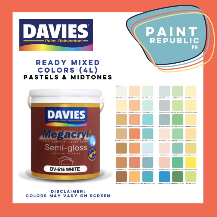 Davies Megacryl Semi-Gloss (Ready Mixed Colors - Pastels and Midtones ...