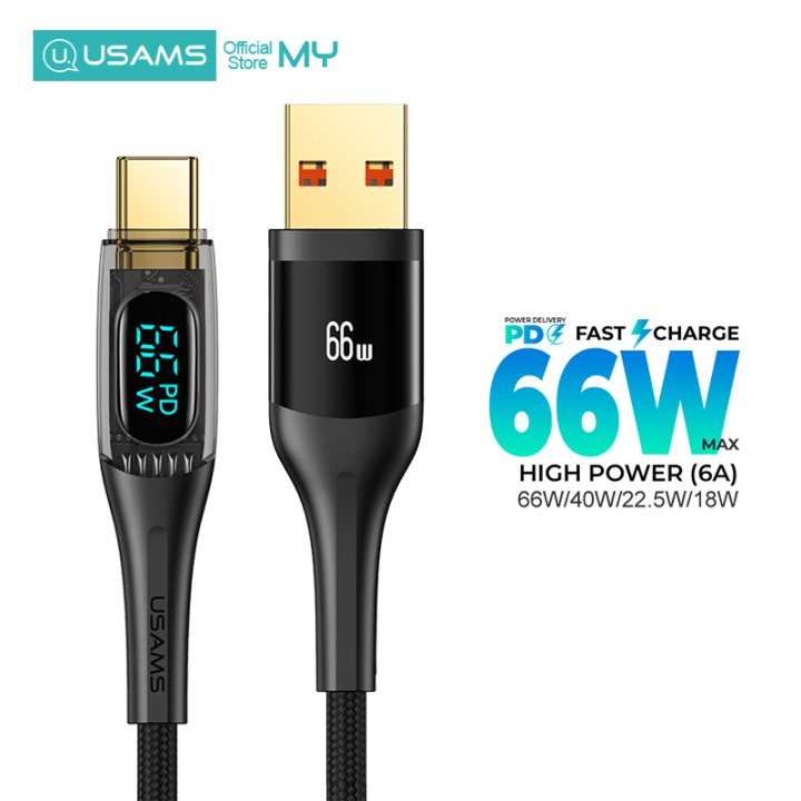 USAMS LED Display 66W USB to Type-C 6A Fast Charging Cable Shadow ...