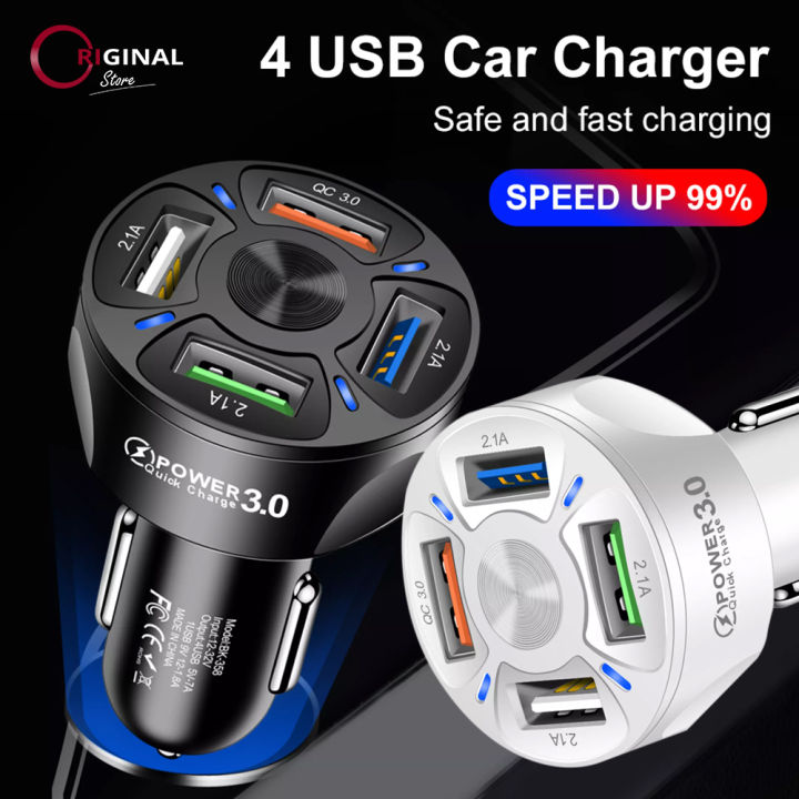 Original Car Charger 3.0 4 USB Pengisian Cepat Adaptor Daya Mobil ...