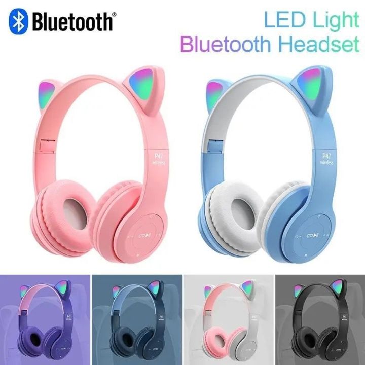 Headphone Bluetooth Model Telinga Kucing LED Wireless Stereo | Lazada ...