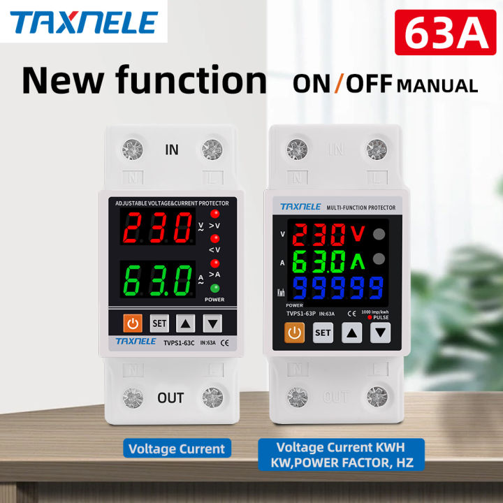 Dual Display 63A 230V Din Rail Adjustable digital Over Under Voltage ...
