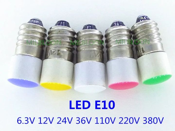 5pcs E10 LED Industrial instrument bulb 6.3V 12V 24V 36V Flat ...