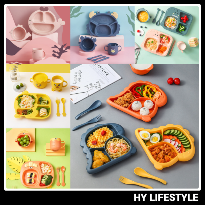 [HY] Set Pinggan Mangkuk Bayi Baby Plate Set Baby Cutlery Set Fork ...