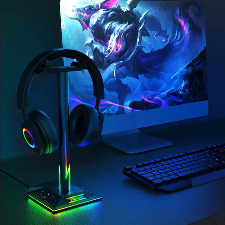 Eb01-b RGB gaming headphone stand lighting headphone supports with dual ...