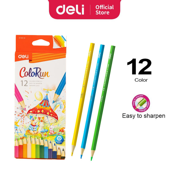 Deli Colored Pencil EC130 Color Run Series 12 Colors Hexagonal Barrel ...
