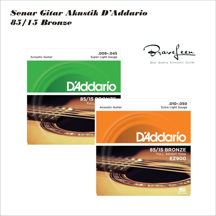 Senar gitar akustik D'Addario full bright tone 0,009 dan 0,010 Senar ...