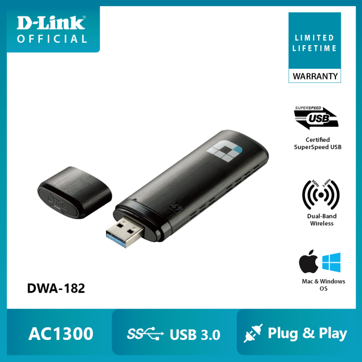 D-Link DWA-182 AC1300 MU‑MIMO Wi‑Fi USB 3.0 Adapter ตัวรับสัญญาณ Wi-Fi ...