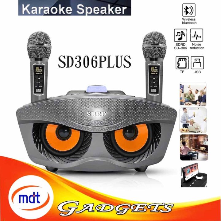 SDRD SD-306 Plus Wireless Bluetooth Dual Microphone Karaoke Portable 3D Stereo Speaker mic ...