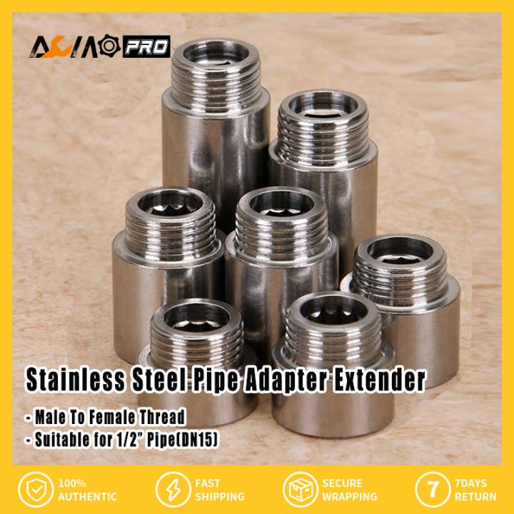 AumoPro 1pc 1/2“ Male To Female Thread Tube Connector Extender Stainless Steel Internal and ...