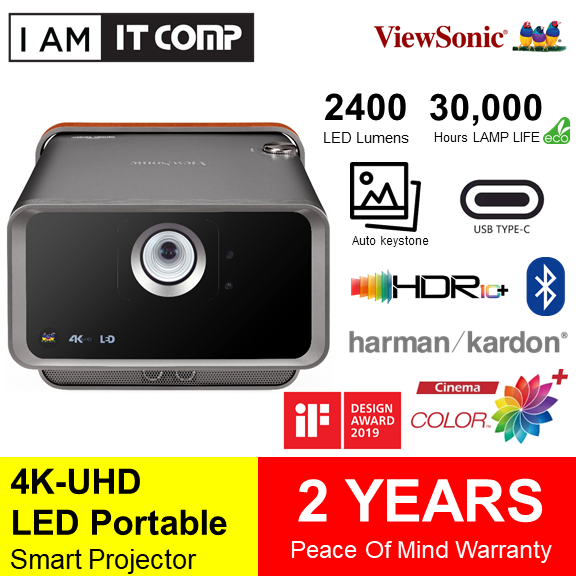 ViewSonic X10-4K 4K UHD Short Throw Portable Smart LED Projector with Harman Kardon Speakers ...