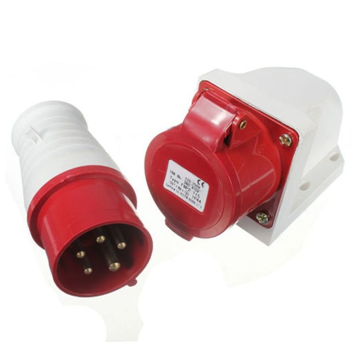 16 Amp 5 pin Plug & Socket Weatherproof IP44 3 Phase 380-415v 3P + N ...