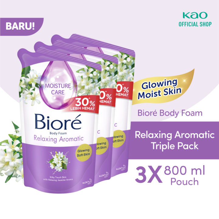 Biore Sabun Mandi Cair Body Foam Relaxing Aromatic Pouch 800ml x3 ...