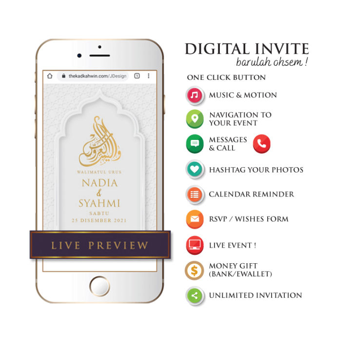 Wedding Cards Digital Motion Invitation Solemnization Kad Kahwin Akad Nikah Undangan Majlis ...