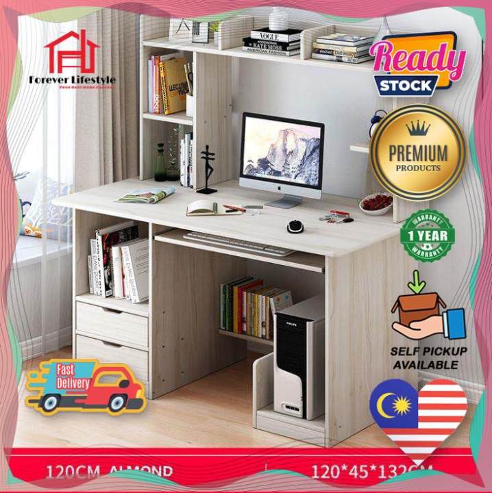 FOREVER Wooden Study Desk/ Meja Belajar with Free Standing Shelves, 2 ...