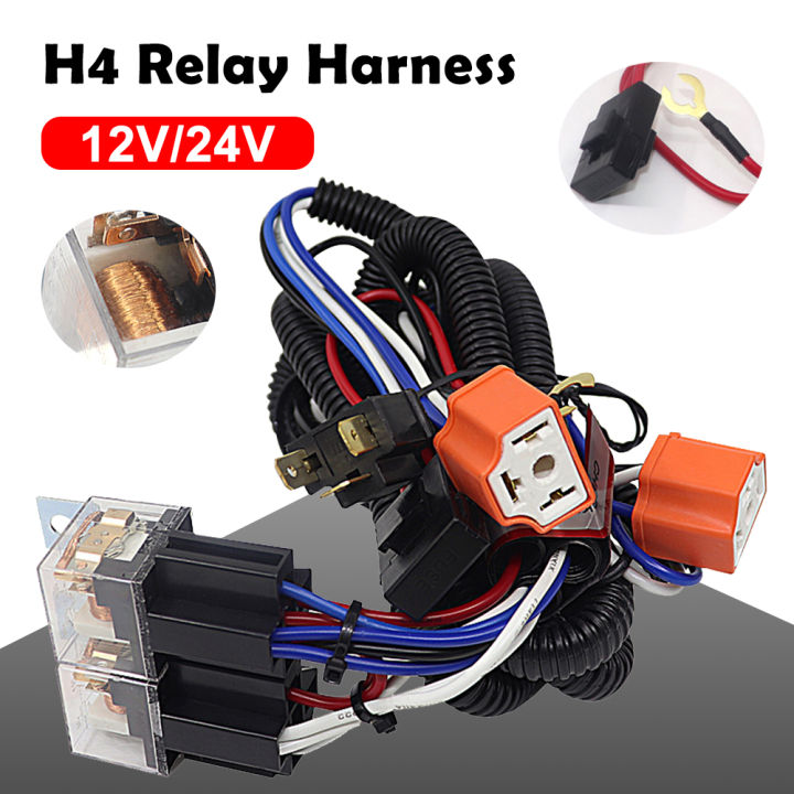 Universal H4 LED Relay Harness Kit LED Headlight Brightener Wiring ...