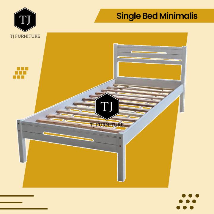 Single Bed /Tempat tidur kayu /Ranjang kayu uk 90x200 Warna Putih ...