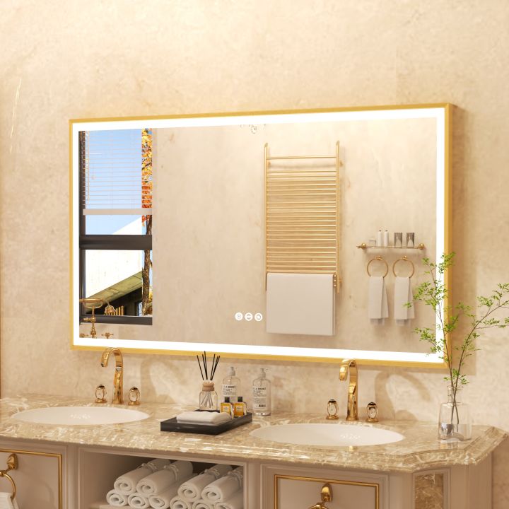 UNHO 60/100/120 ซม. LED กระจกห้องน้ำ Bathroom Wall Mirror Touch Antifog ...