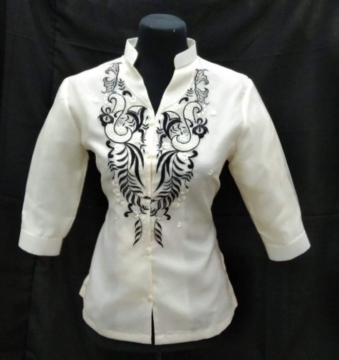 Ladies Barong 3/4 Sleeves Piña Organza Black Embroidery | Lazada PH