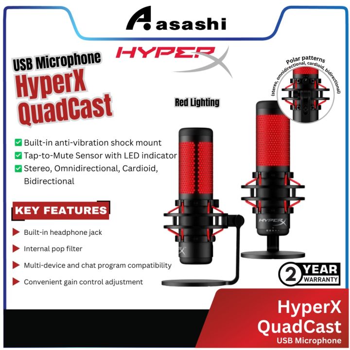 HyperX QuadCast - USB Microphone (Black-Red) - Red Lighting (HX-MICQC ...