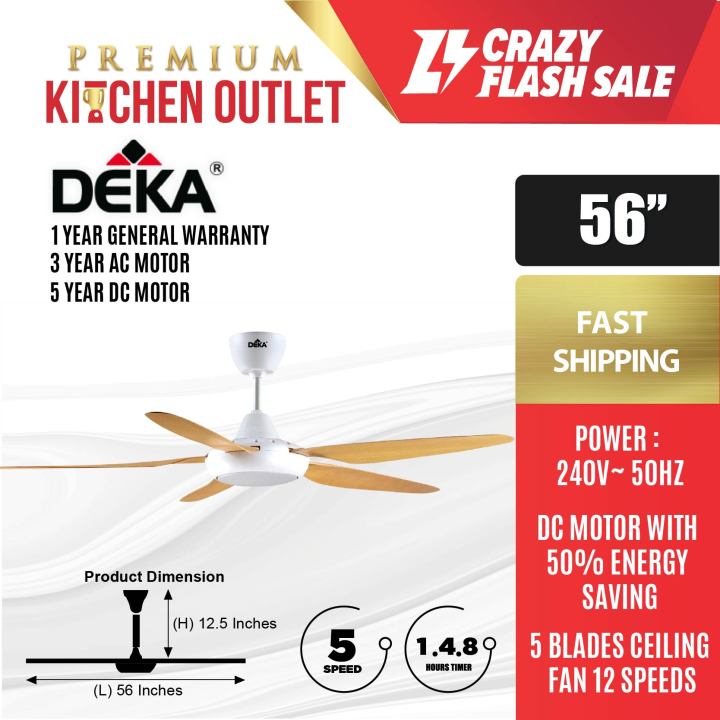 Deka 56 Inch 5 Blade DC Ceiling Fan | Tri Colour LED Light | 12 Speed ...