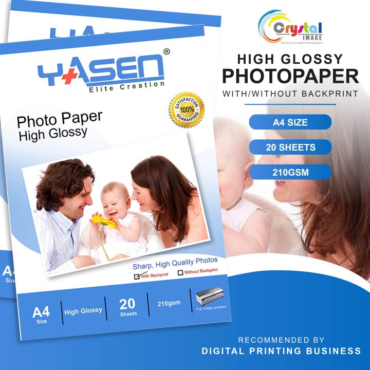Yasen 20 Sheets High Glossy Photo Paper 210GSM A4 Size (With and ...