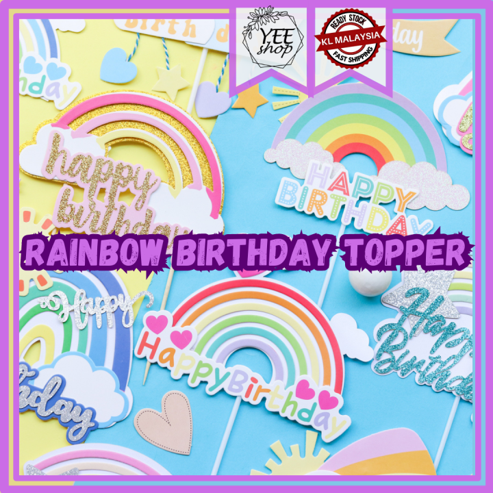 | Cake Decoration | Colourful Rainbow Kid Birthday Cake Paper Topper ...