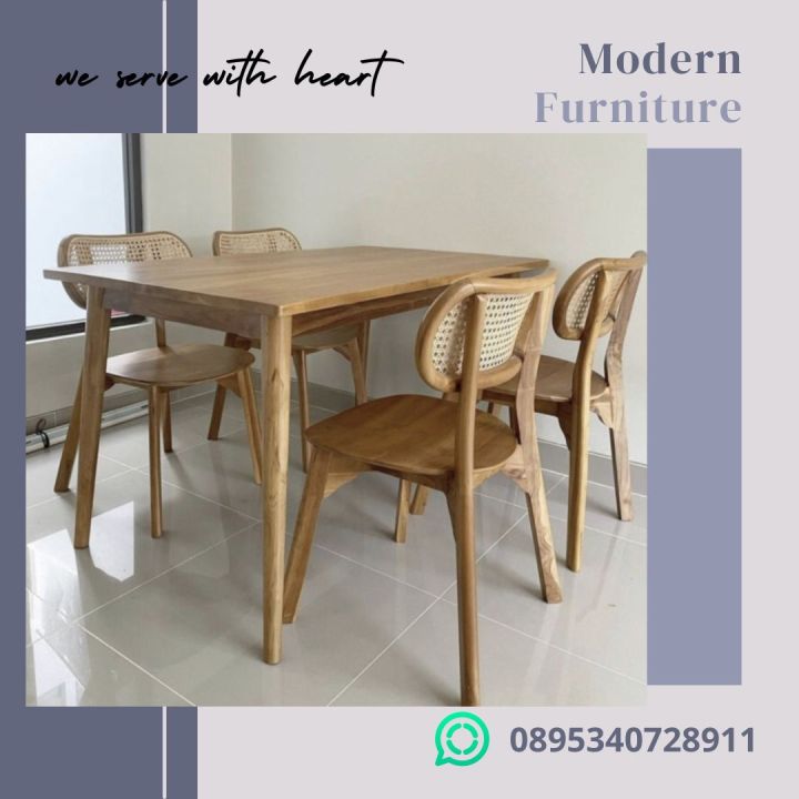 meja makan restoran cafe kursi rotan kayu jati daun meja 3cm!! | Lazada Indonesia