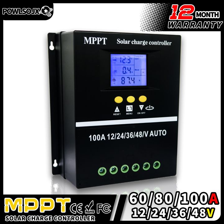 POWLSOJX MPPT 36V/48V/24V/12V alat pengawal caj Solar 100A/80A/60A LCD ...