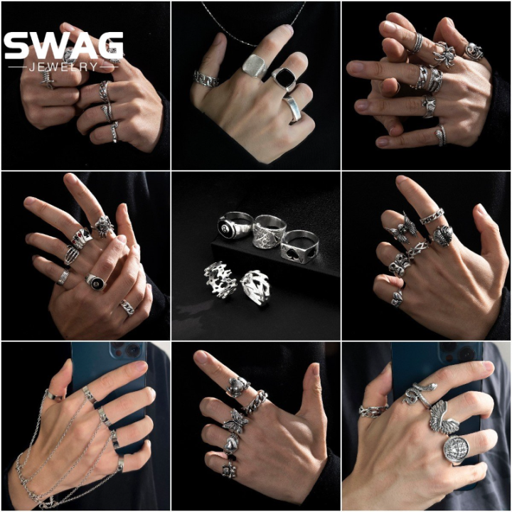 SWAG Jewelry Punk New Gothic Unisex Ring Set Skeleton Butterfly Frog ...