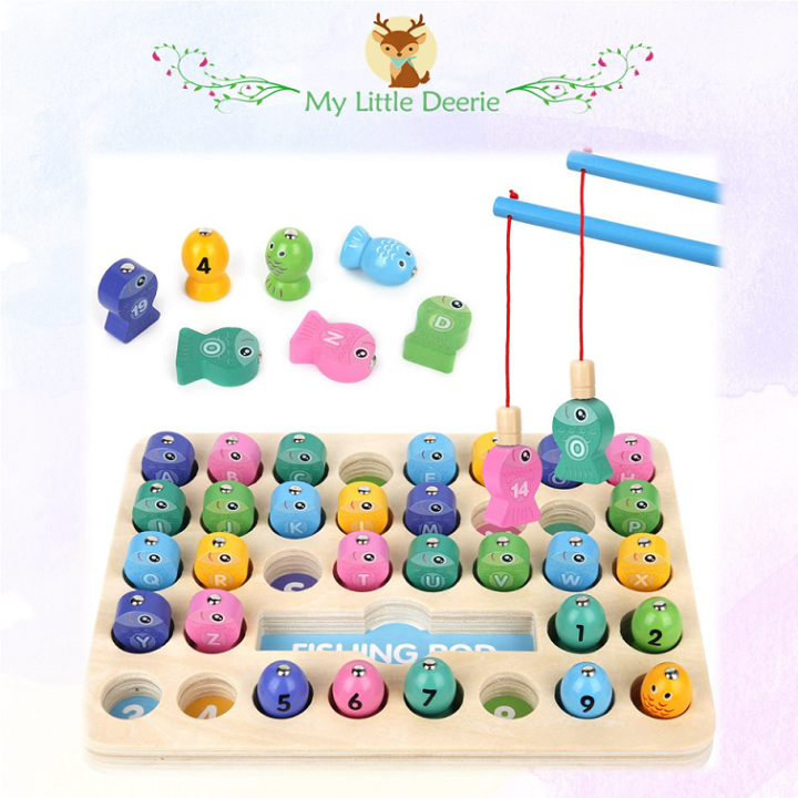 Magnetic Wooden Fishing Alphanumeric ABC Alphabets 123 Numbers Game ...