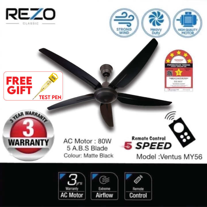 REZO VENTUS MY56/56” 5 SPEED WITH REMOTE CONTROL CEILING FAN / DEKA DR9 ...
