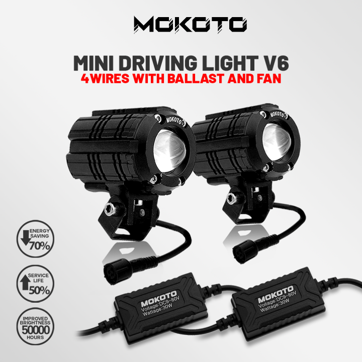 MOKOTO MINI DRIVING LIGHT V6 4WIRES TRI-COLOR WATERPROOF MDL HIGH AND ...