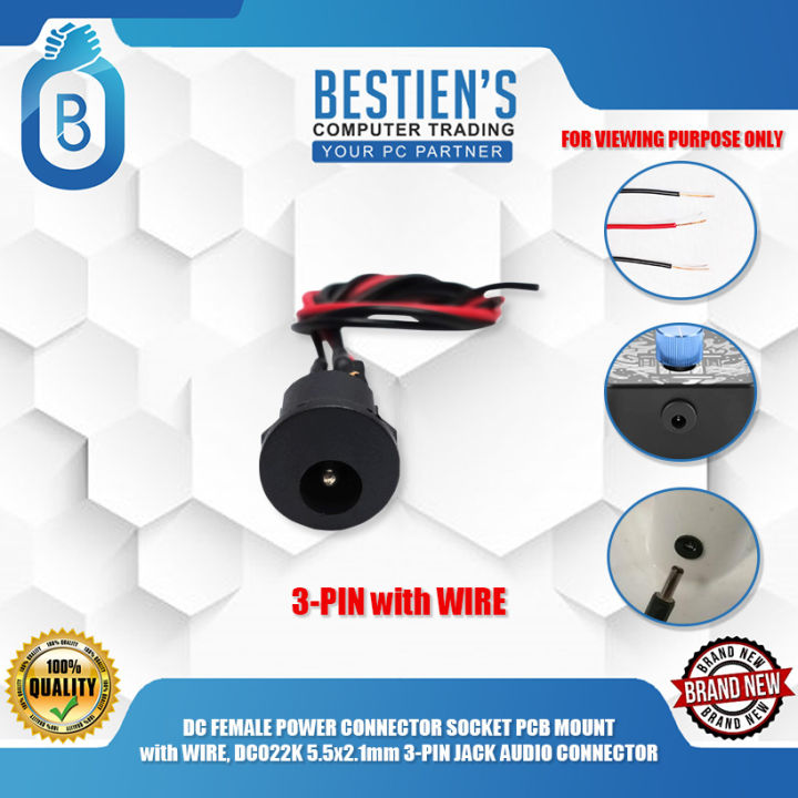 703 DC FEMALE POWER CONNECTOR SOCKET PCB MOUNT with WIRE, DC022K 5.5x2 ...