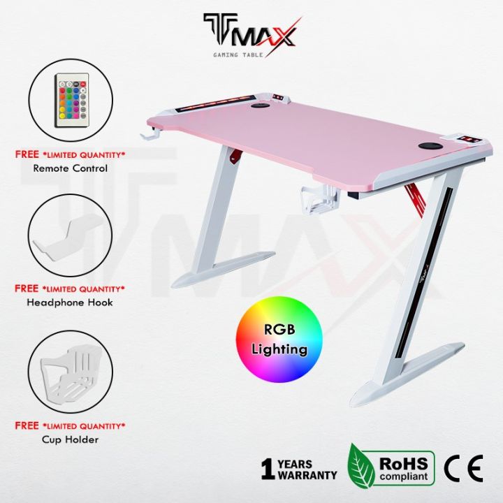TMAX Z-shaped L120/140cm Gaming Table Gaming Desk With RGB Lighting ...
