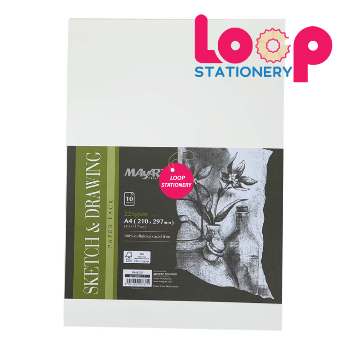 MayArt A4/A3 Sketch & Drawing Paper Pack 225gsm 10Sheets | Lazada