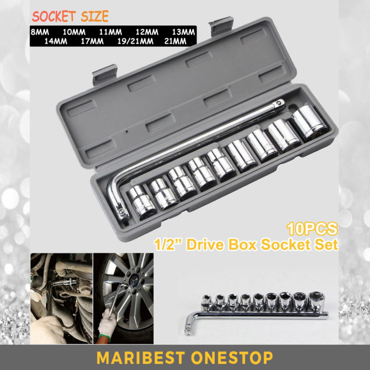 10PCS 1/2" DRIVE BOX SOCKET SET 8MM - 21MM (MLG-1810) SEPANA SOKET 套筒扳手 ...