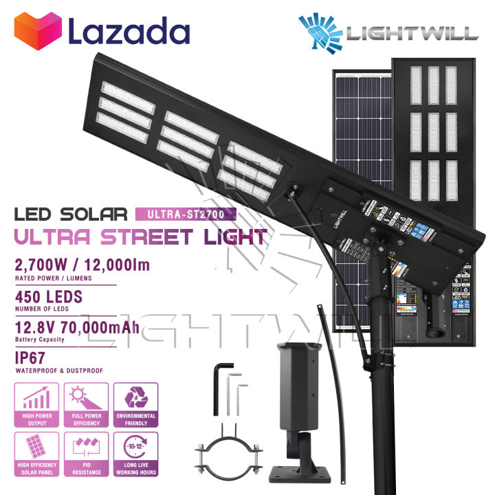 LIGHTWILL ไฟโซล่าเซลล์ ไฟถนน ไฟสนาม 1800W / 2700W พร้อมแผงโซล่าเซลล์ ...