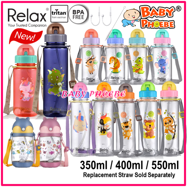 Relax Tritan Kids Cartoon Straw Water bottle 350ML/400ML/550ML - with Removable Rotation Ball ...