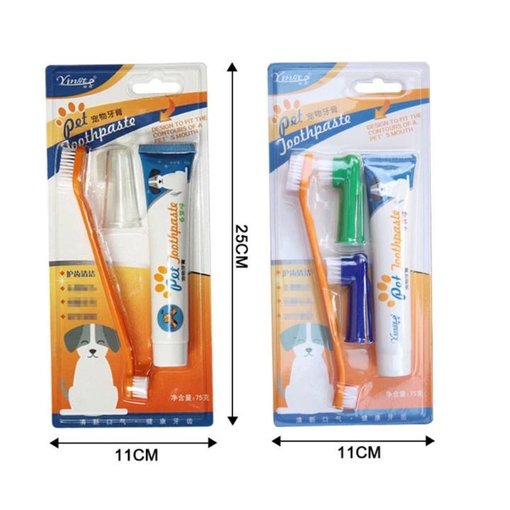 Pet Toothbrush Cat dog Toothpaste Teethbrush Cleaner Set Double-headed ...