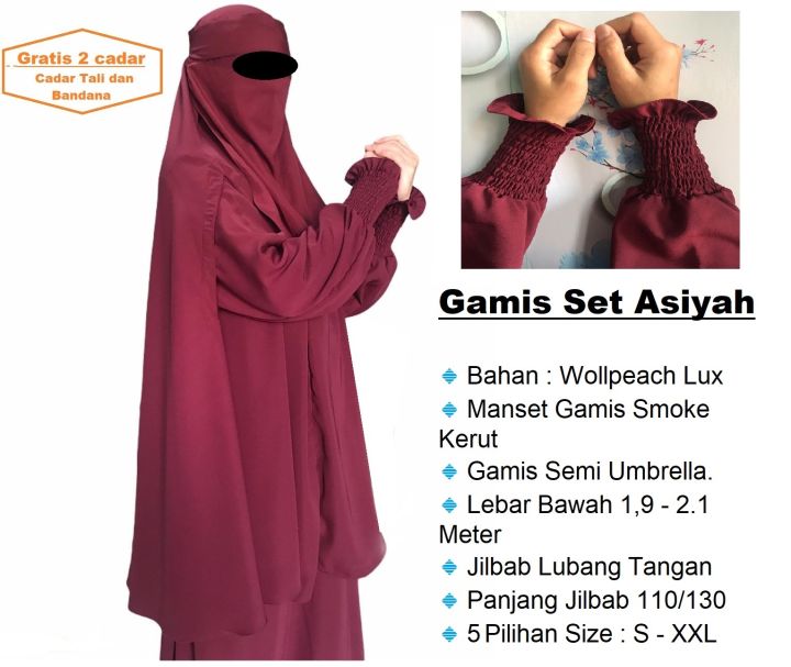 Haura Hijab Syari Gamis Asiyah Set Gamis Syari Setelan Jilbab Cadar Dengan Manset Smock Kerut ...