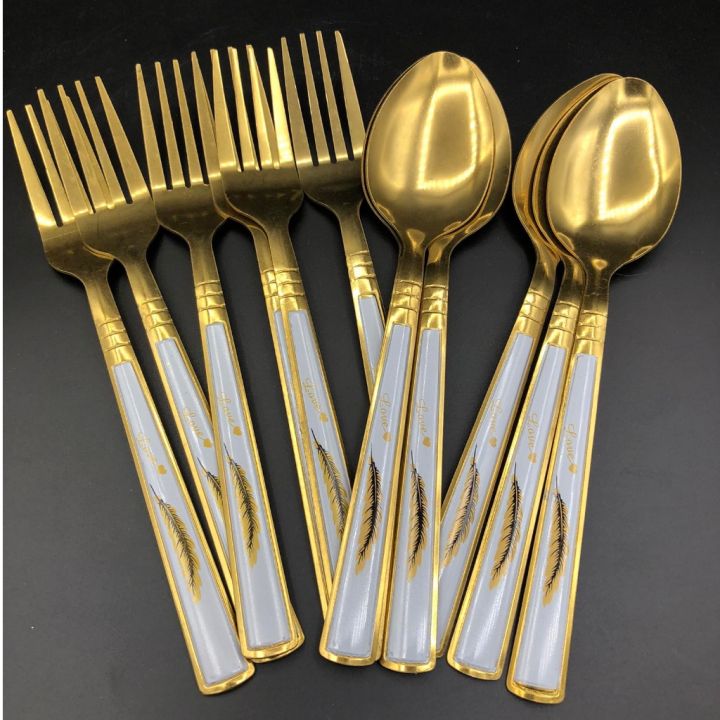 6pcs SET Gold Plated Stainless Steel Tinidor Or Kutsara Thick Spoon Or ...