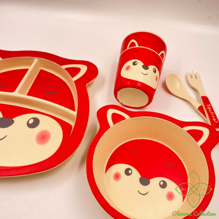 5pcs/set Cartoon Animal Tableware Baby Dishes Set Eco-friendly Bamboo ...