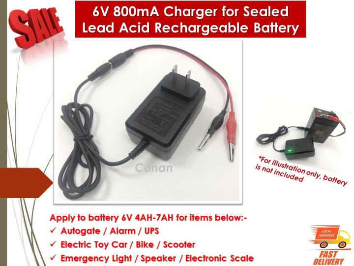 Battery Charger 6V 800mA / 6V 700mA / 6V 1000mA (6V1A) for Sealed Lead ...